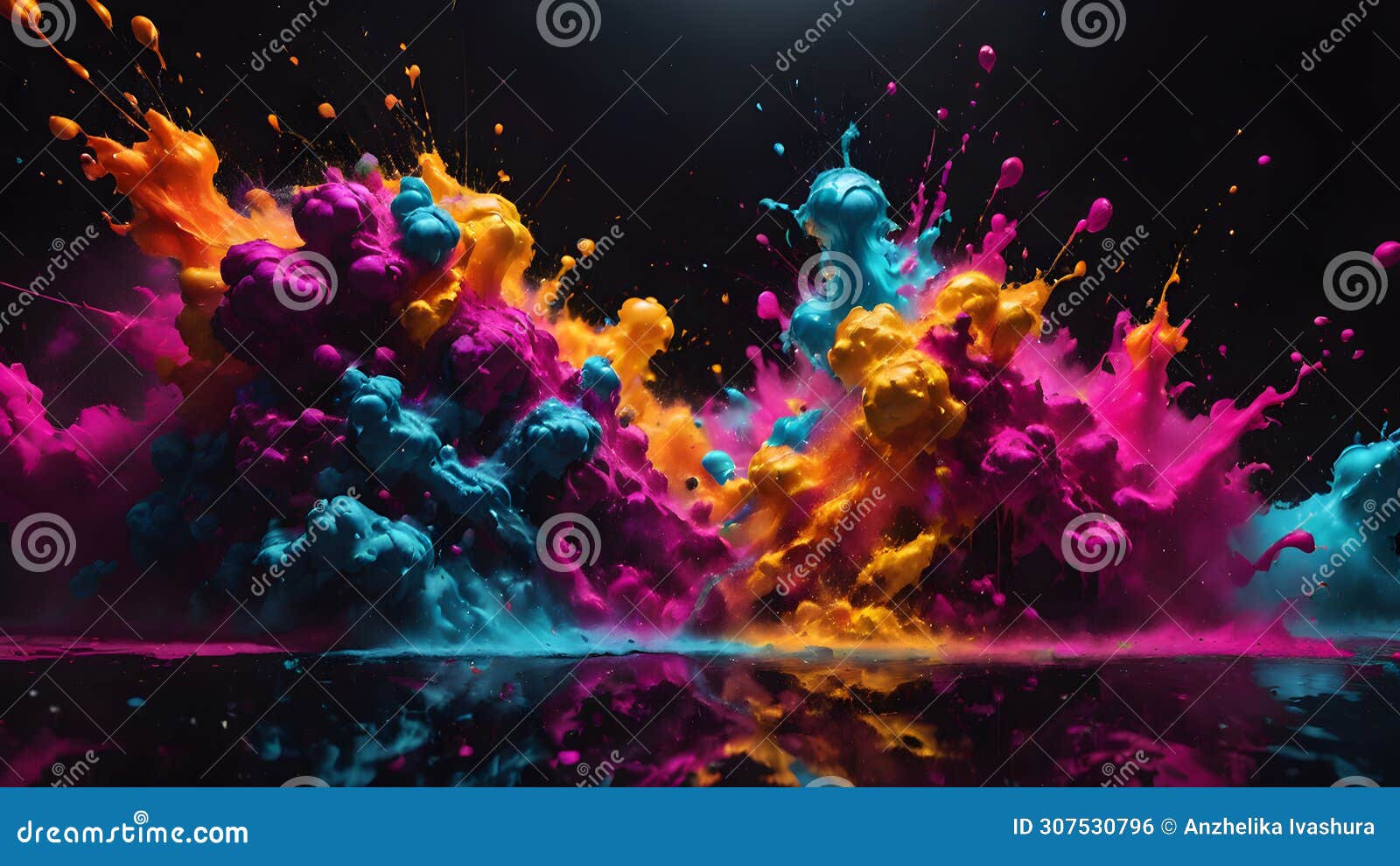 Explosion of Rainbow Colors Dry Smoke Scatters on a Black Background ...