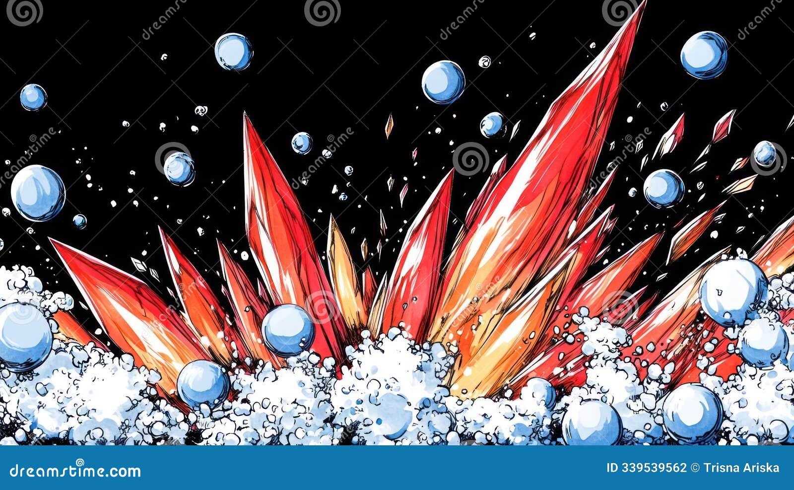 An Explosion of Red Crystals and Bubbles Against a Black Background ...