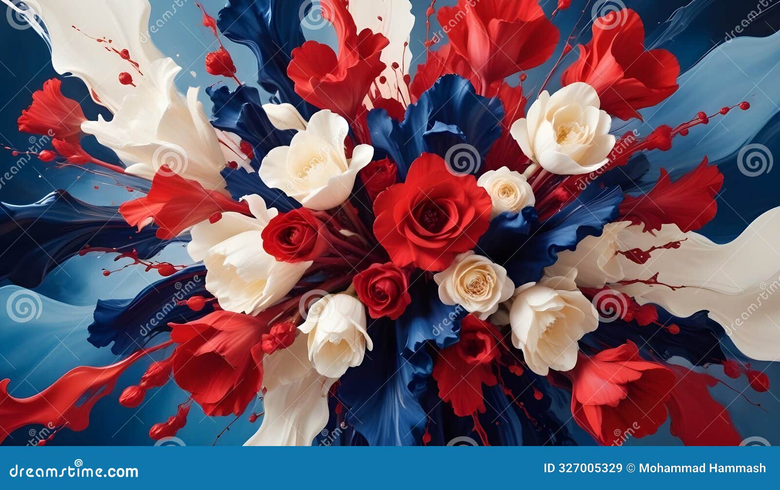 An Explosion of Red, White, and Blue Paint Splatters Behind a Bouquet ...