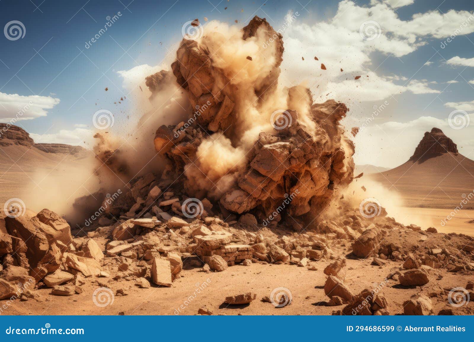 An Explosion of Sand and Rocks in the Desert Stock Illustration ...