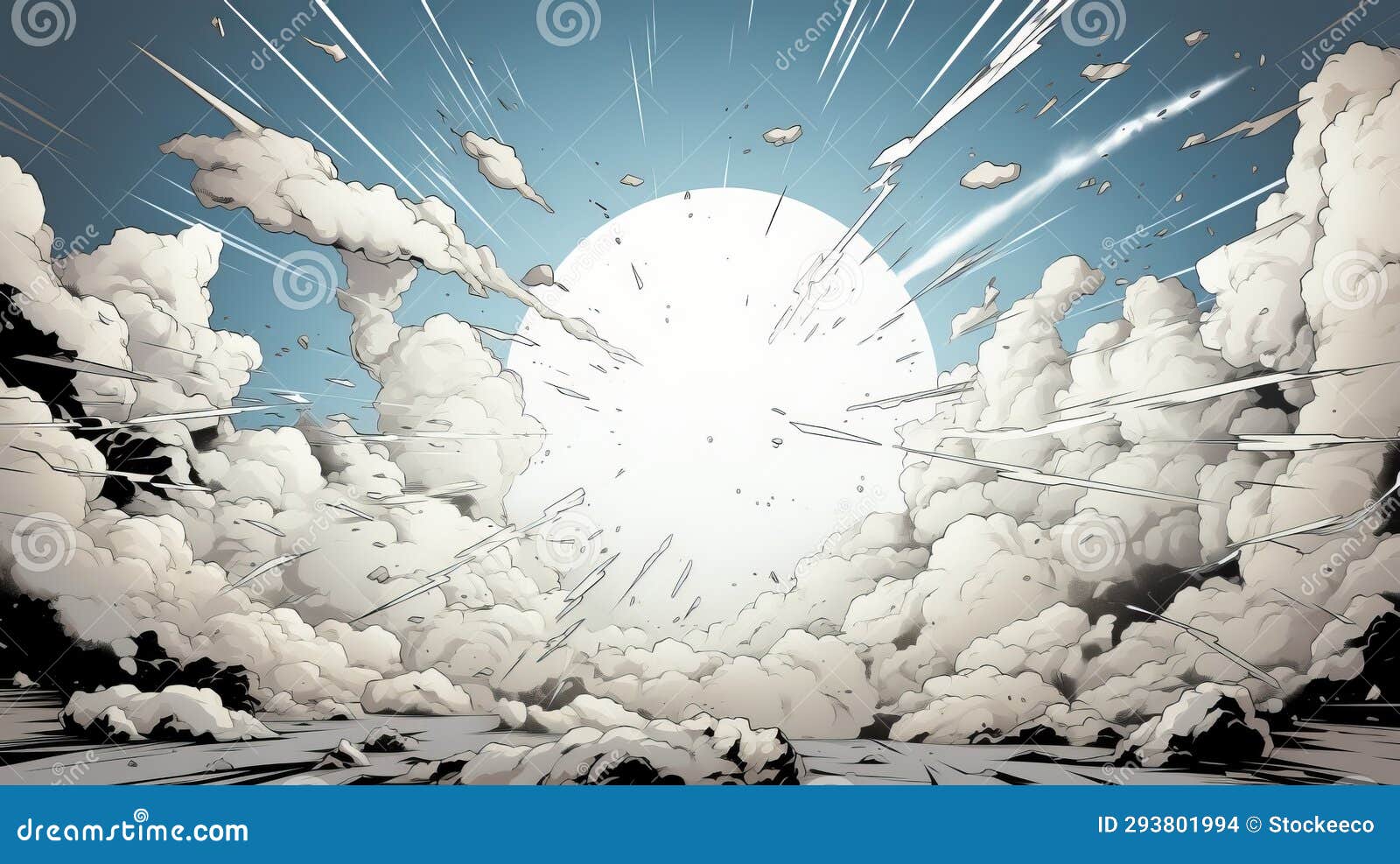 Explosion Scene in Comics Drawing with Monochromatic Depth Stock ...