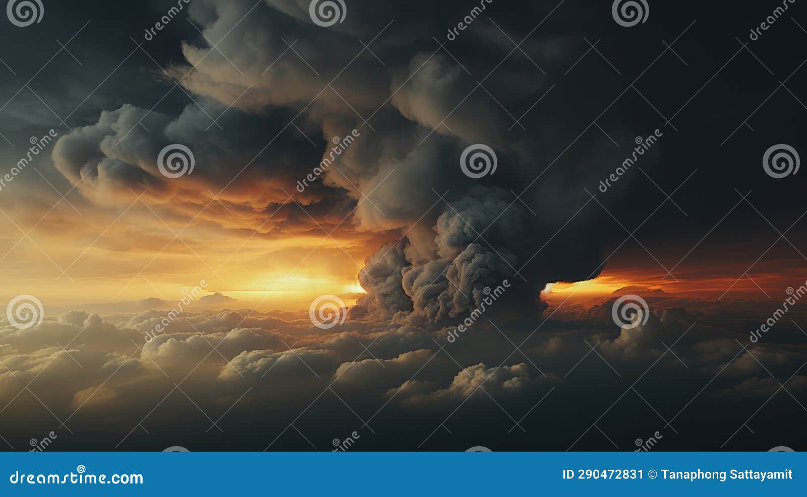 Explosion in the Sky at Sunset with Clouds Stock Illustration ...