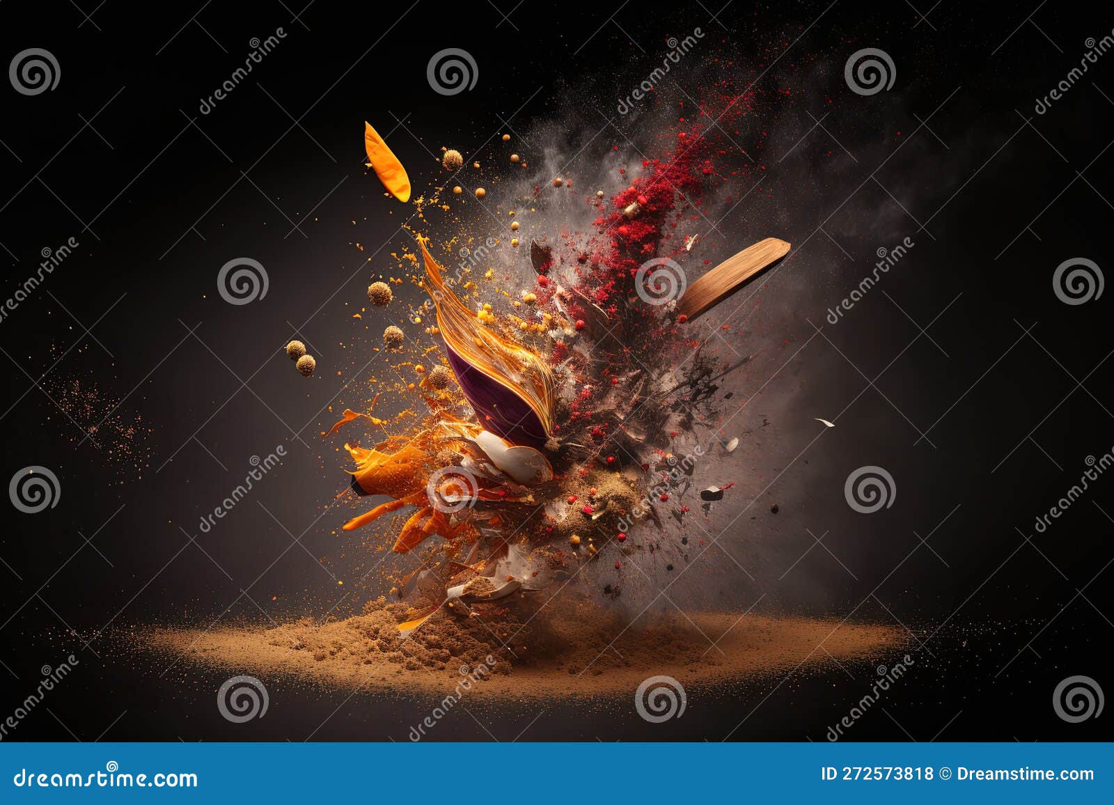 Explosion of Spices Against a Dark Background Stock Illustration ...