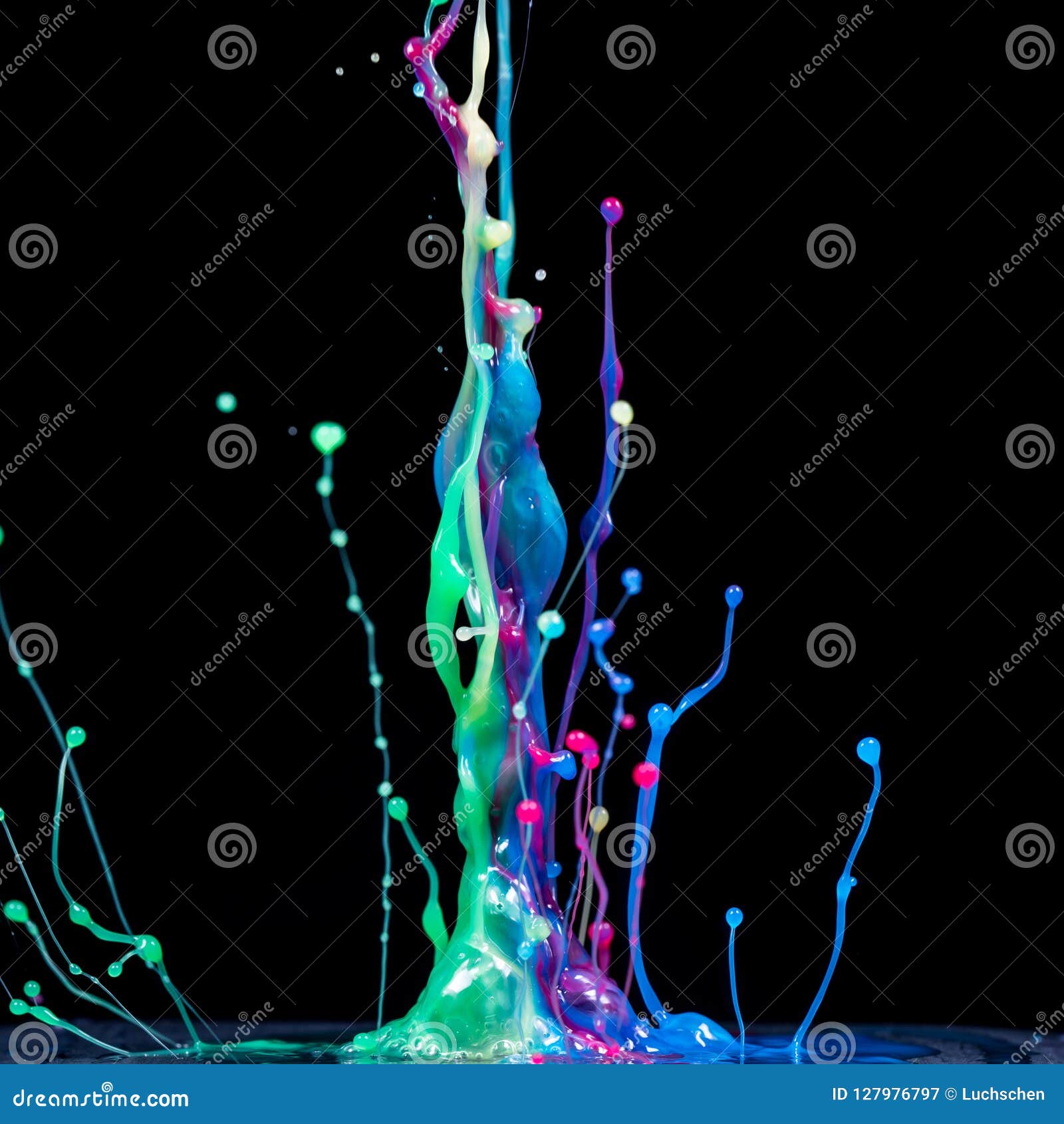 Explosion of Splashes and Bursts of Colour Fluid Paint or Ink on Stock ...