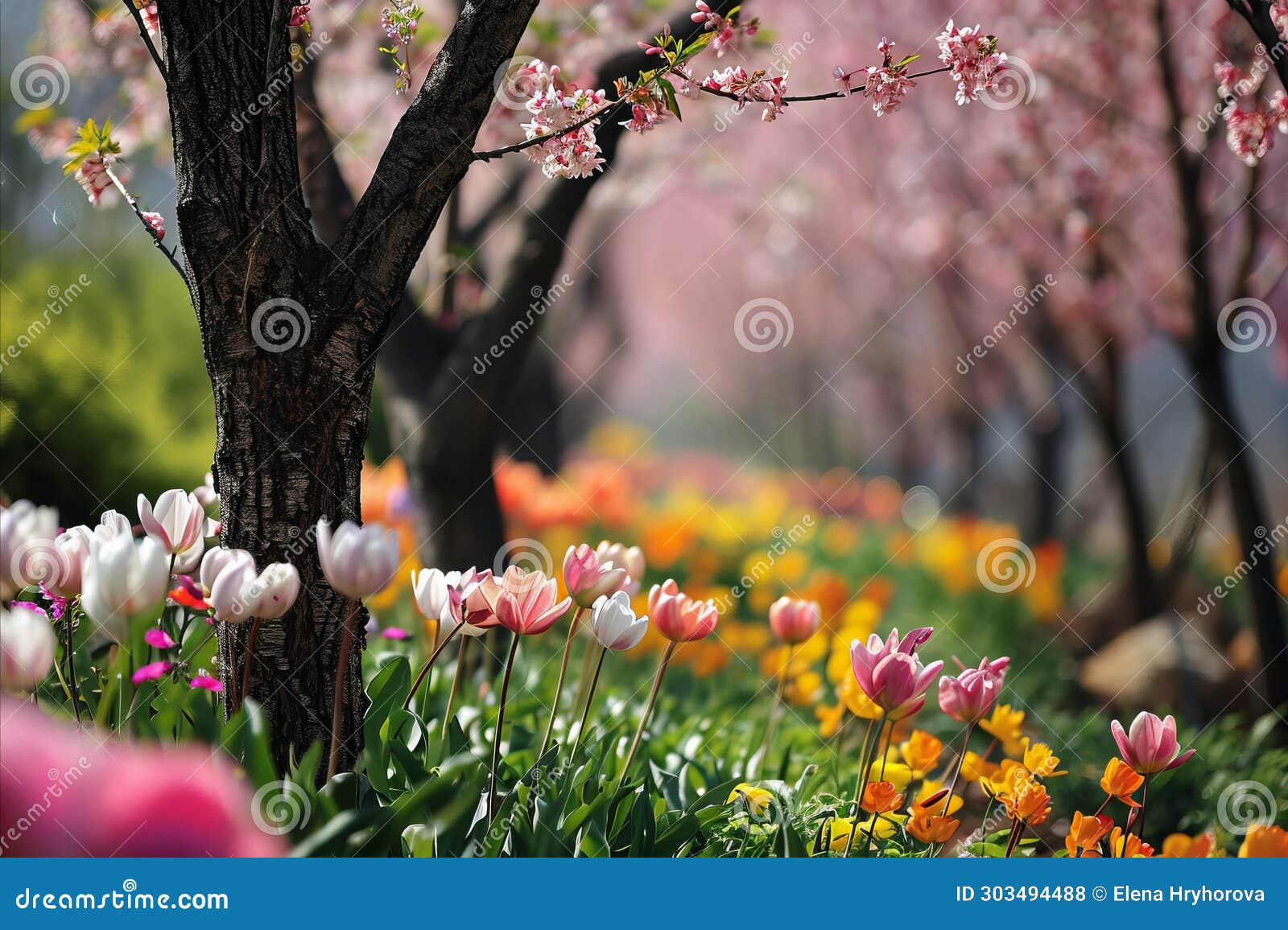 An Explosion of Springtime Colors As Various Flowers Bloom in a Lush ...