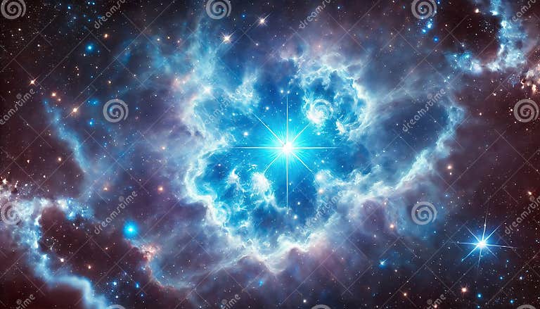 Nebula Explosion in Deep Space with Bright Blue Star Stock Illustration ...