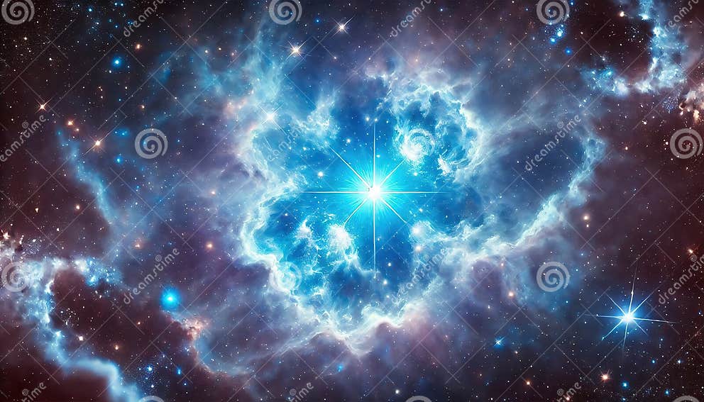 Nebula Explosion in Deep Space with Bright Blue Star Stock Illustration ...