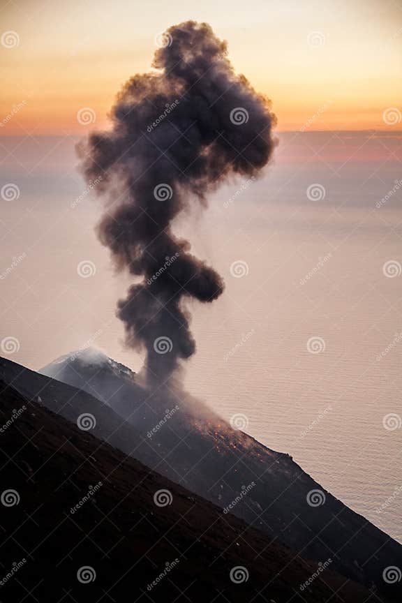 Explosion at the Stromboli Volcano Summit Stock Photo - Image of active ...