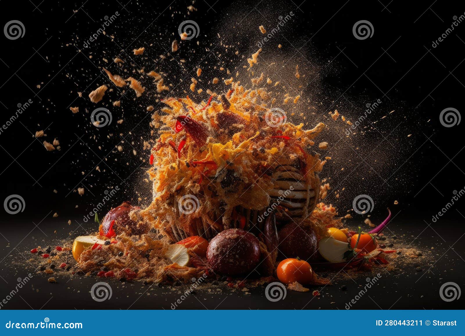 Explosion of Taste, Food Explodes and Scatters, Cooking Concept, AI ...