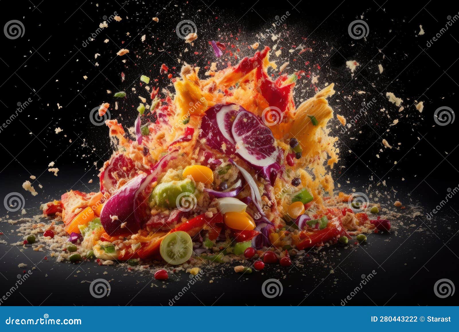 Explosion Of Taste, Food Explodes And Scatters, Cooking Concept, AI ...