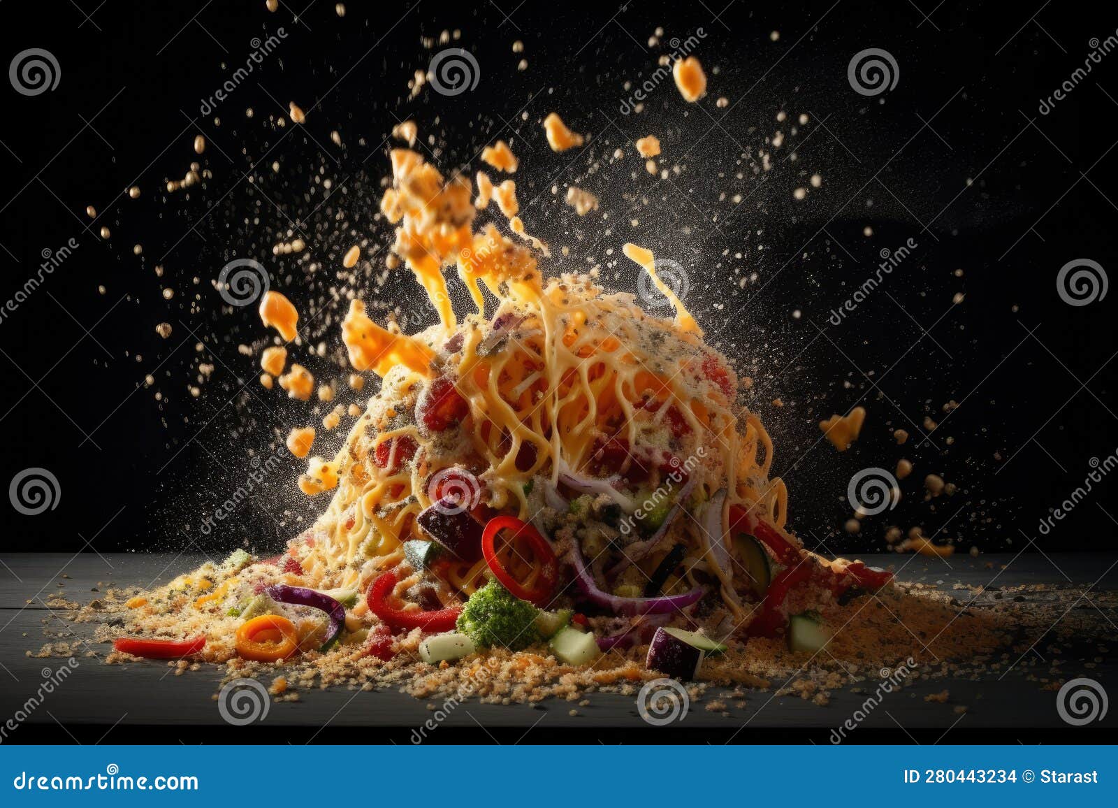 Explosion of Taste, Food Explodes and Scatters, Cooking Concept, AI ...