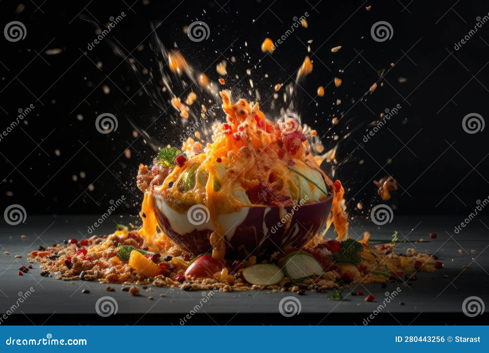 Explosion Of Taste, Food Explodes And Scatters, Cooking Concept, AI ...