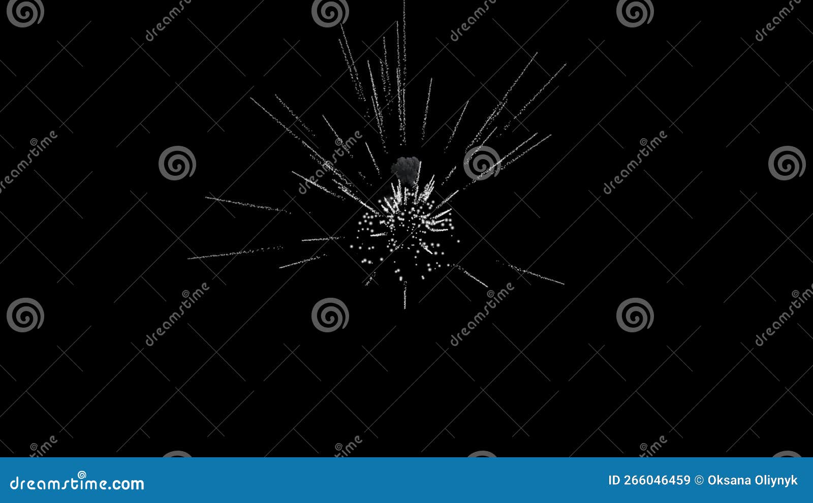 Explosion with Thick Smoke and Flying Smoke Trails on Black Background ...