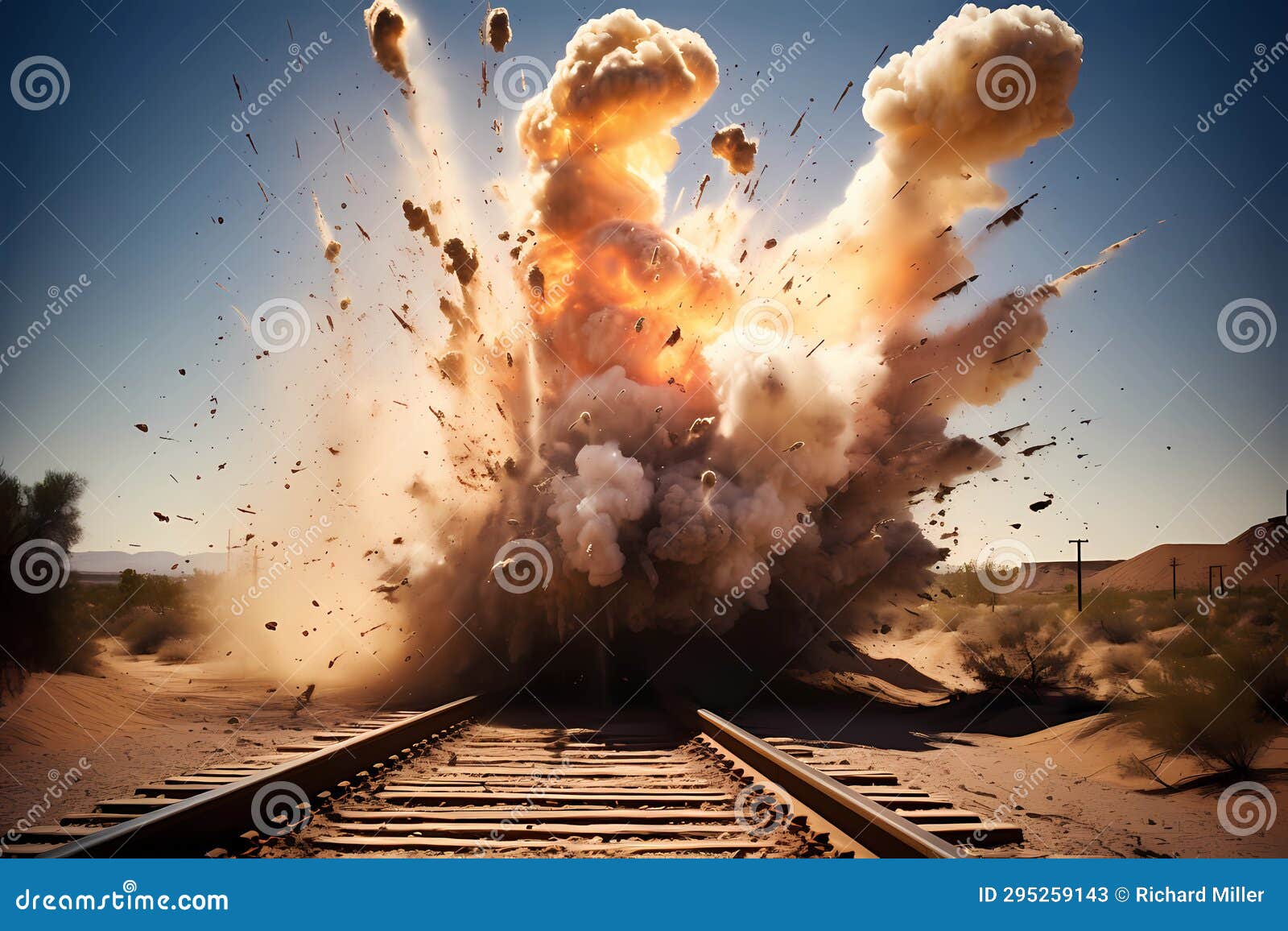 An Explosion To Stop Train in the Desert Stock Illustration ...