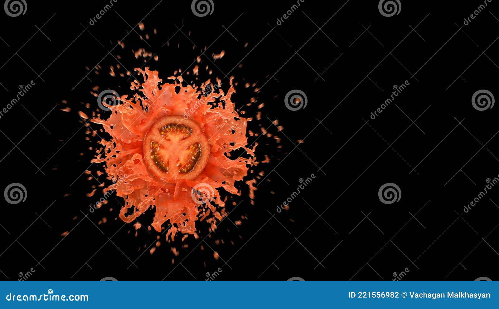 Explosion of Tomato Juice. Splash of Tomato Juice. Top View. Black ...