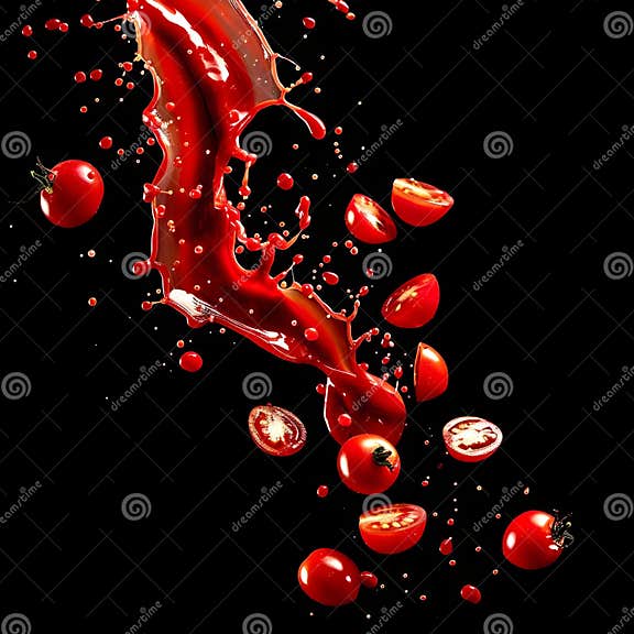Explosion of Tomato Ketchup Splashes with Tomato Pieces Stock Image ...
