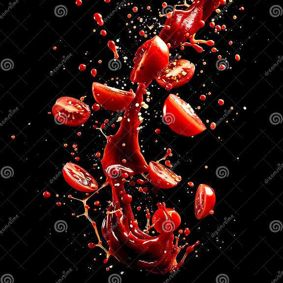 Explosion of Tomato Ketchup Splashes with Tomato Pieces Stock Photo ...