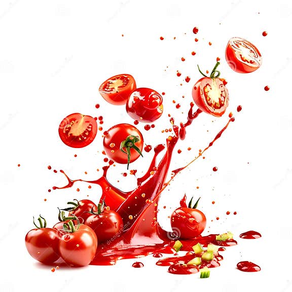 Explosion of Tomato Ketchup Splashes with Tomato Pieces Stock Image ...