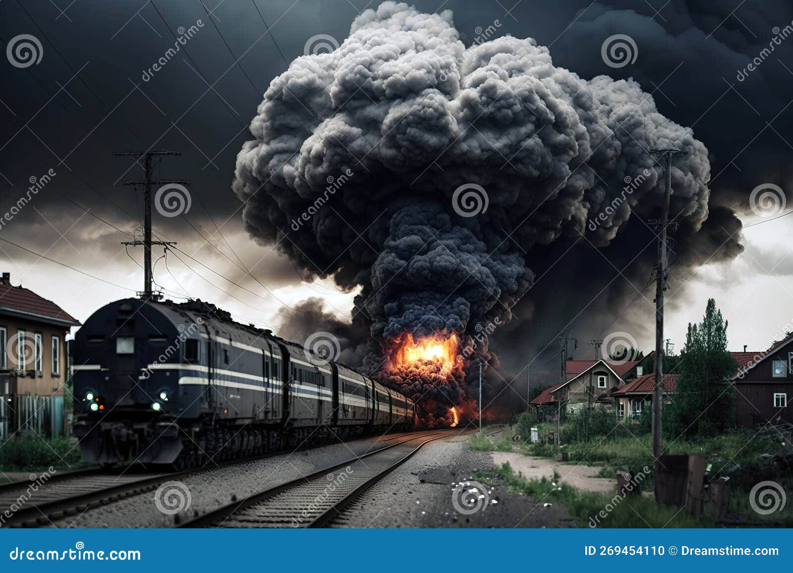 Explosion of a Train in the Middle of Small Town Stock Illustration ...