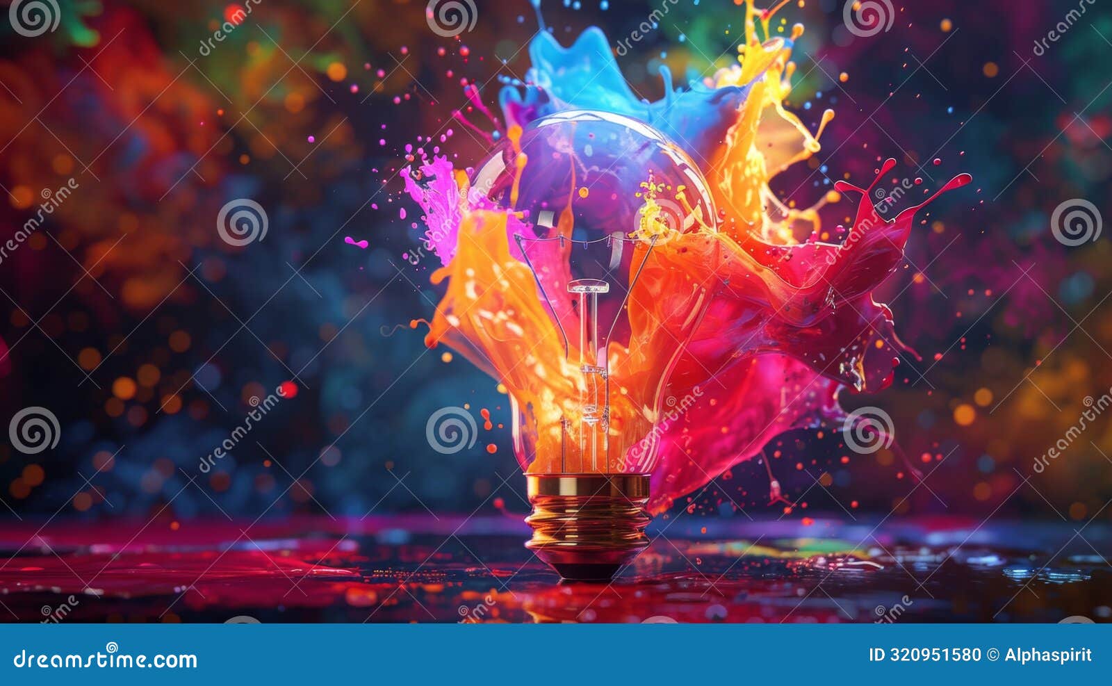 Explosion of Vibrant Colors from a Light Bulb, Representing Creativity ...