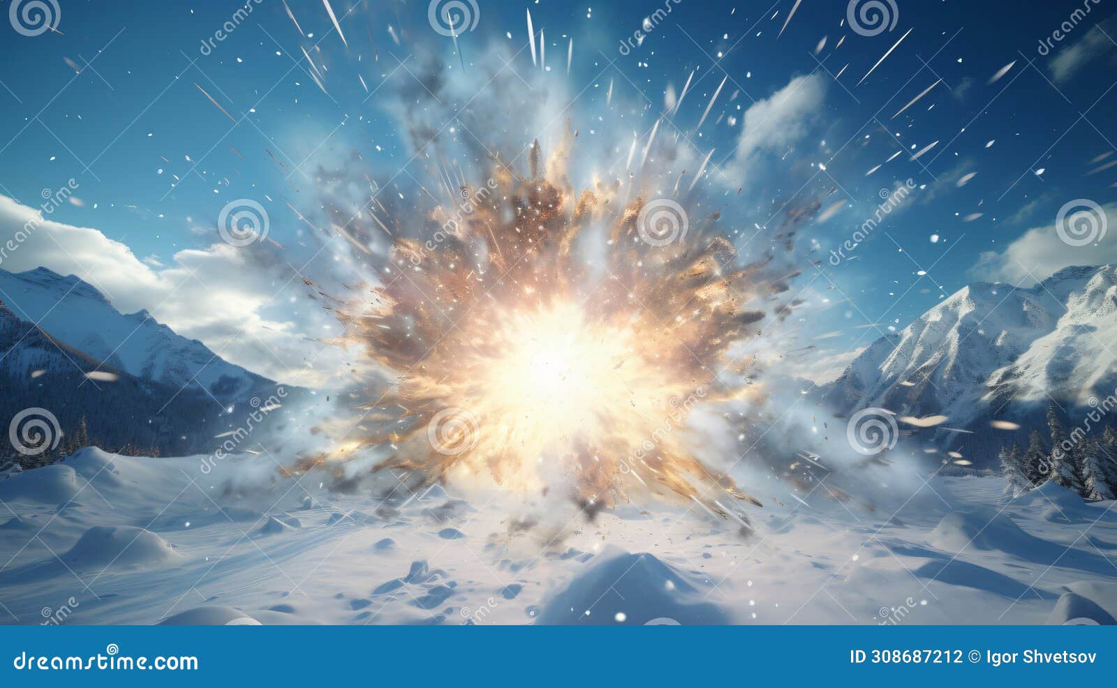 Explosion of Water and Ice from the Center, Abstract Mountain ...