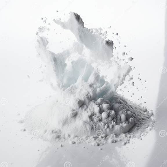Dynamic and Dramatic White Powder Falling on White Background Stock ...