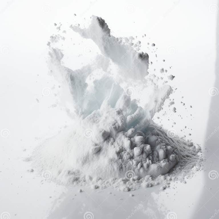 Dynamic and Dramatic White Powder Falling on White Background Stock ...