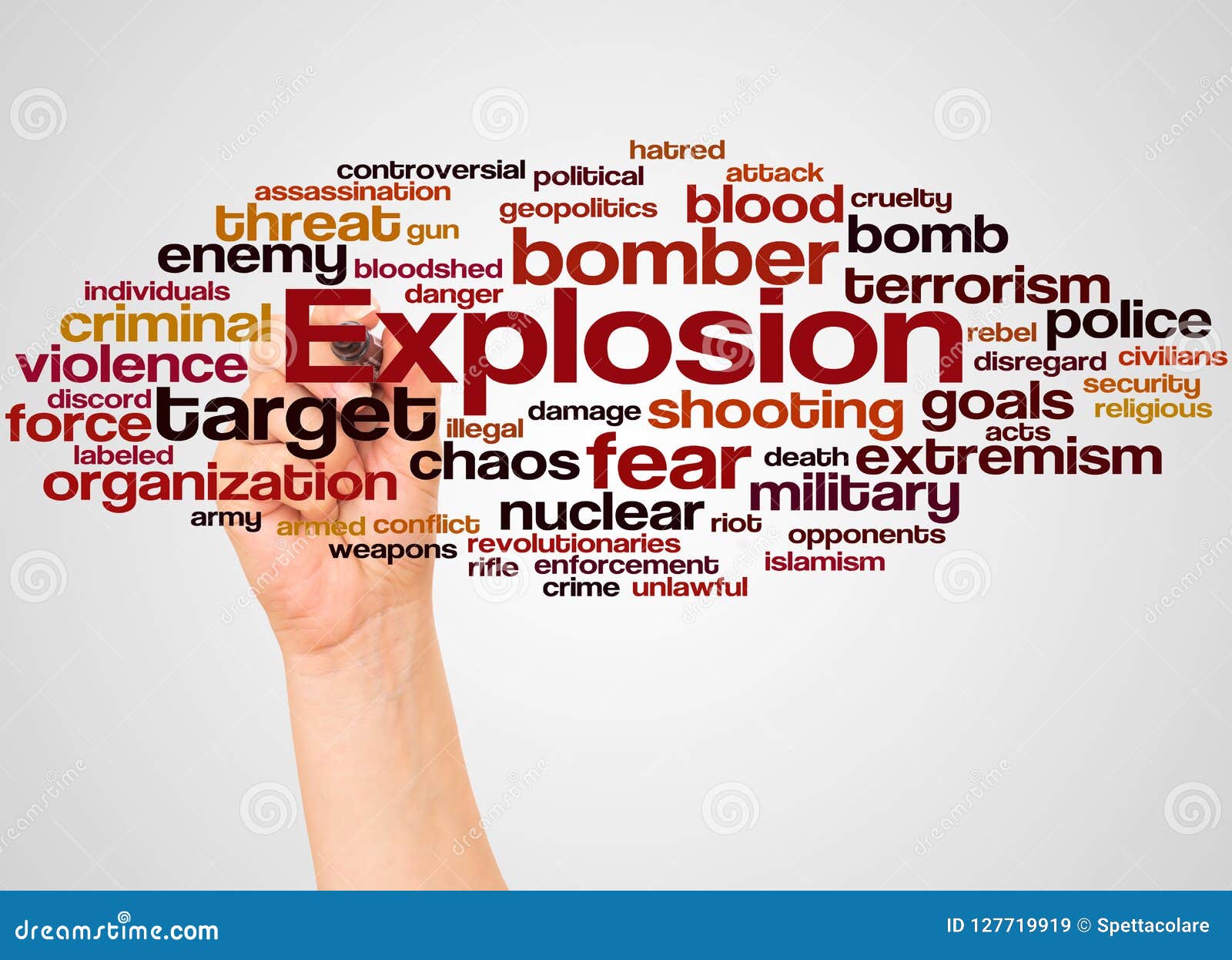 Explosion Word Cloud and Hand with Marker Concept Stock Illustration ...