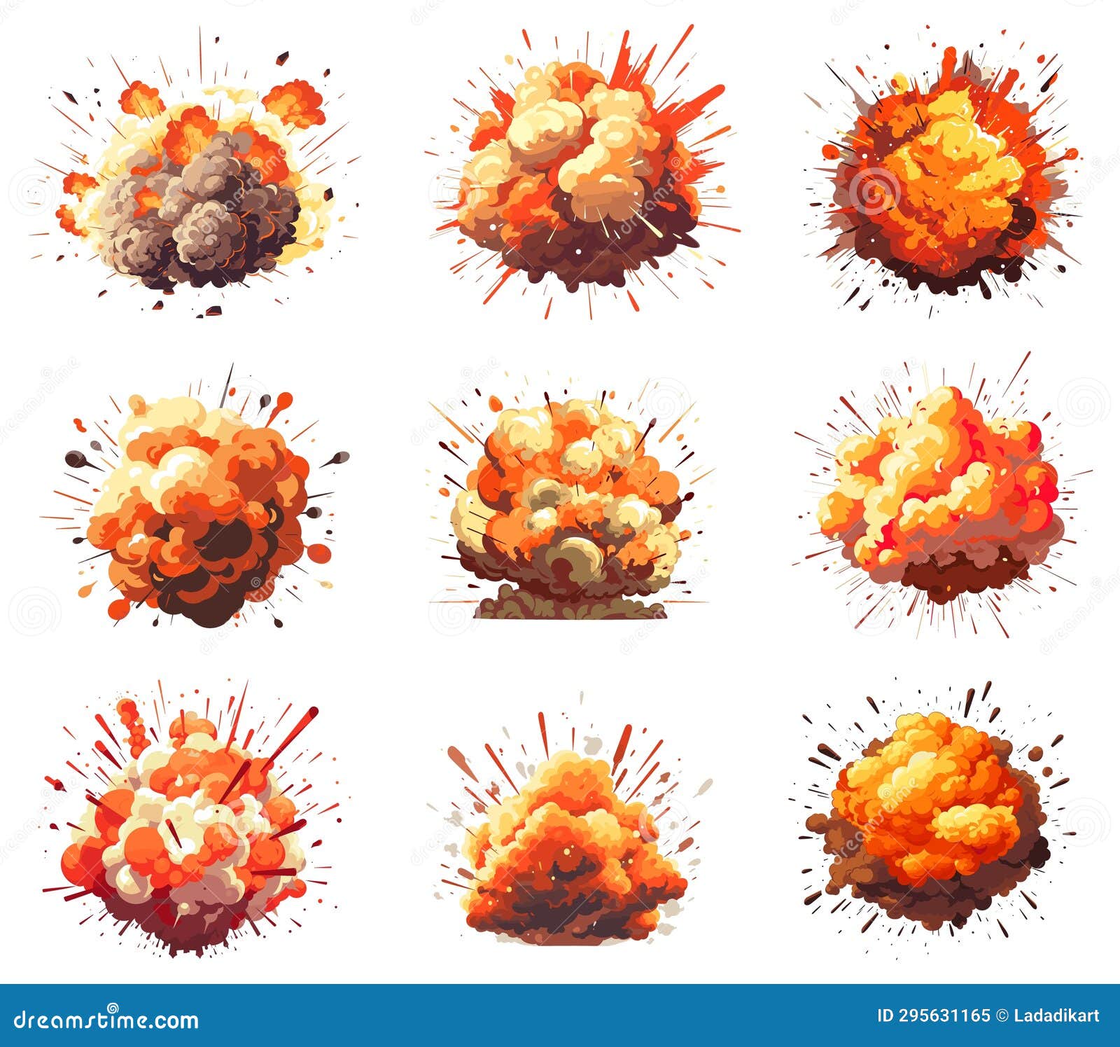 Explosions in Cartoon Style. Fire Blasts Isolated on White Background ...