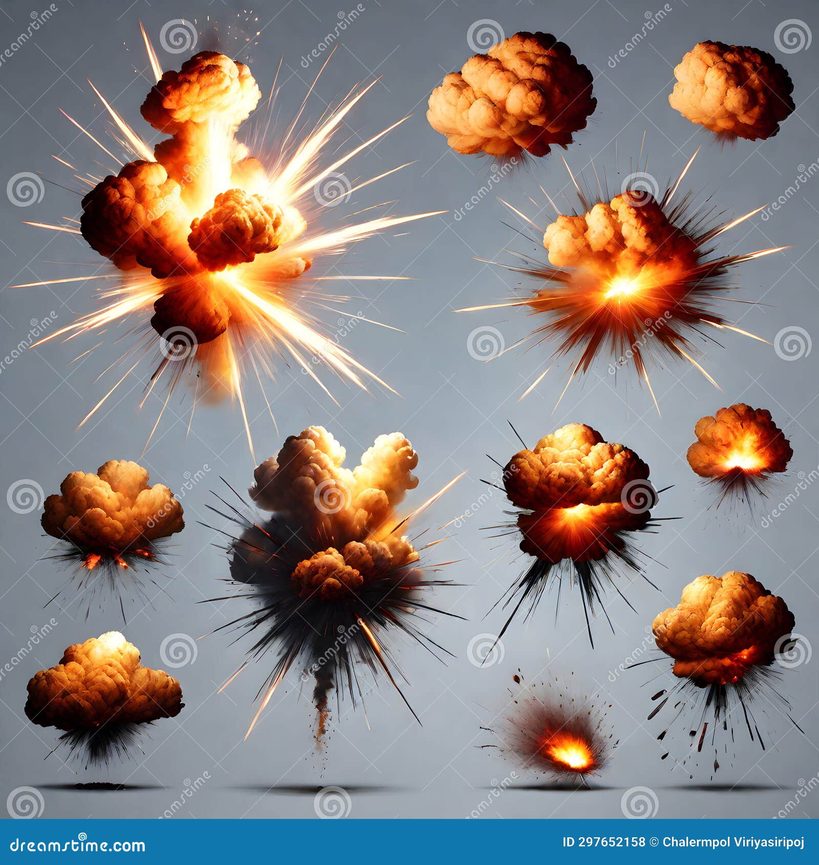 Set Of Explosions Isolated On White Background. Monochrome Vector ...
