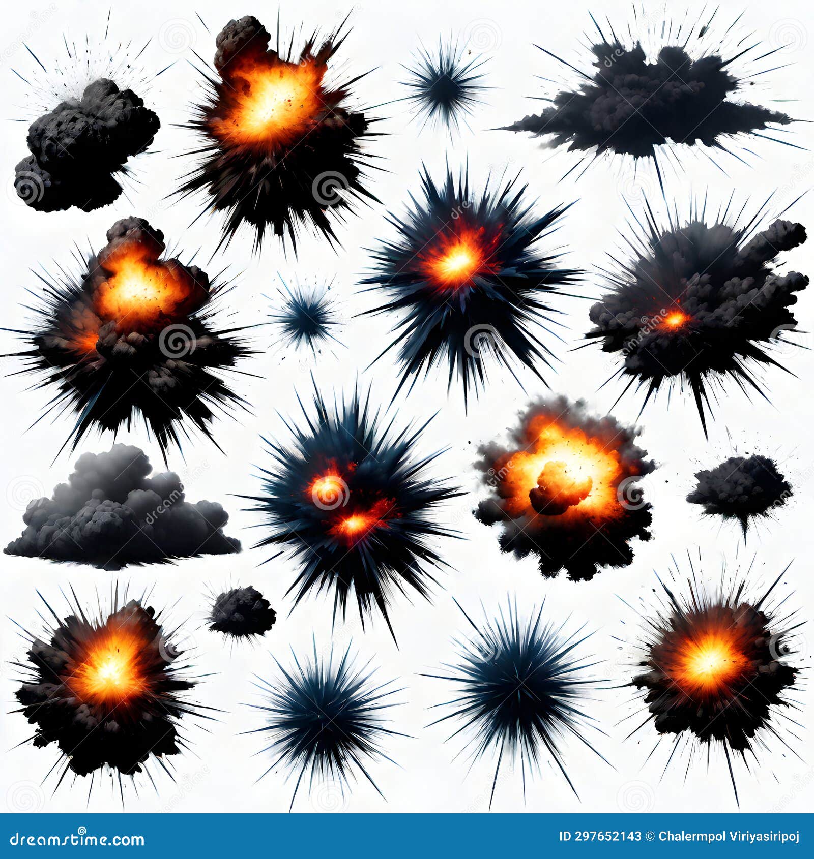 Set Of Explosions Isolated On White Background. Monochrome Vector ...