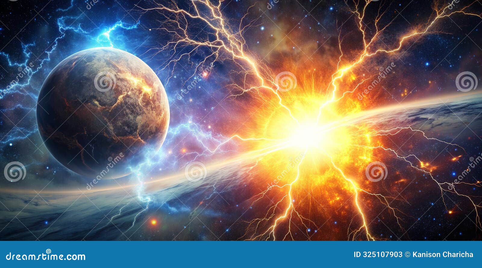Explosions and Lightning in Outer Space Creative AI Stock Illustration ...