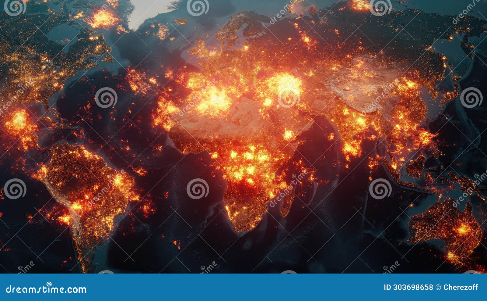 World Map with Explosions in Places of Armed Conflicts Stock Photo ...