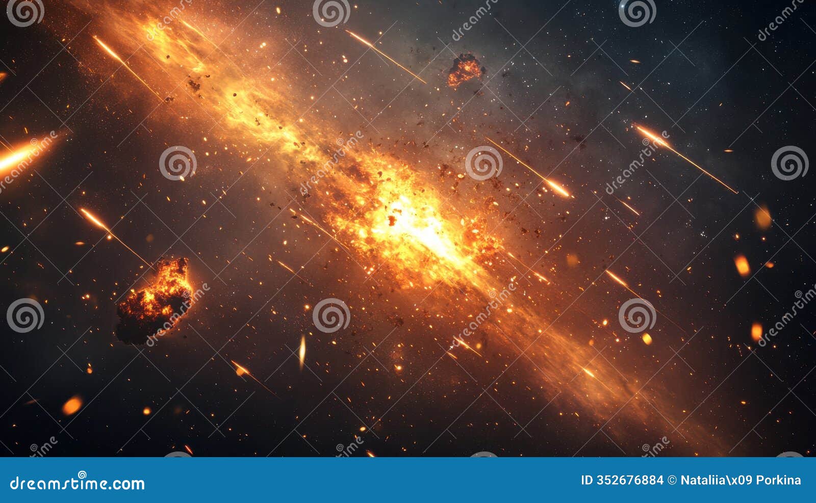 Explosive Asteroid Impact in Deep Space with Fiery Fragments and Meteor ...