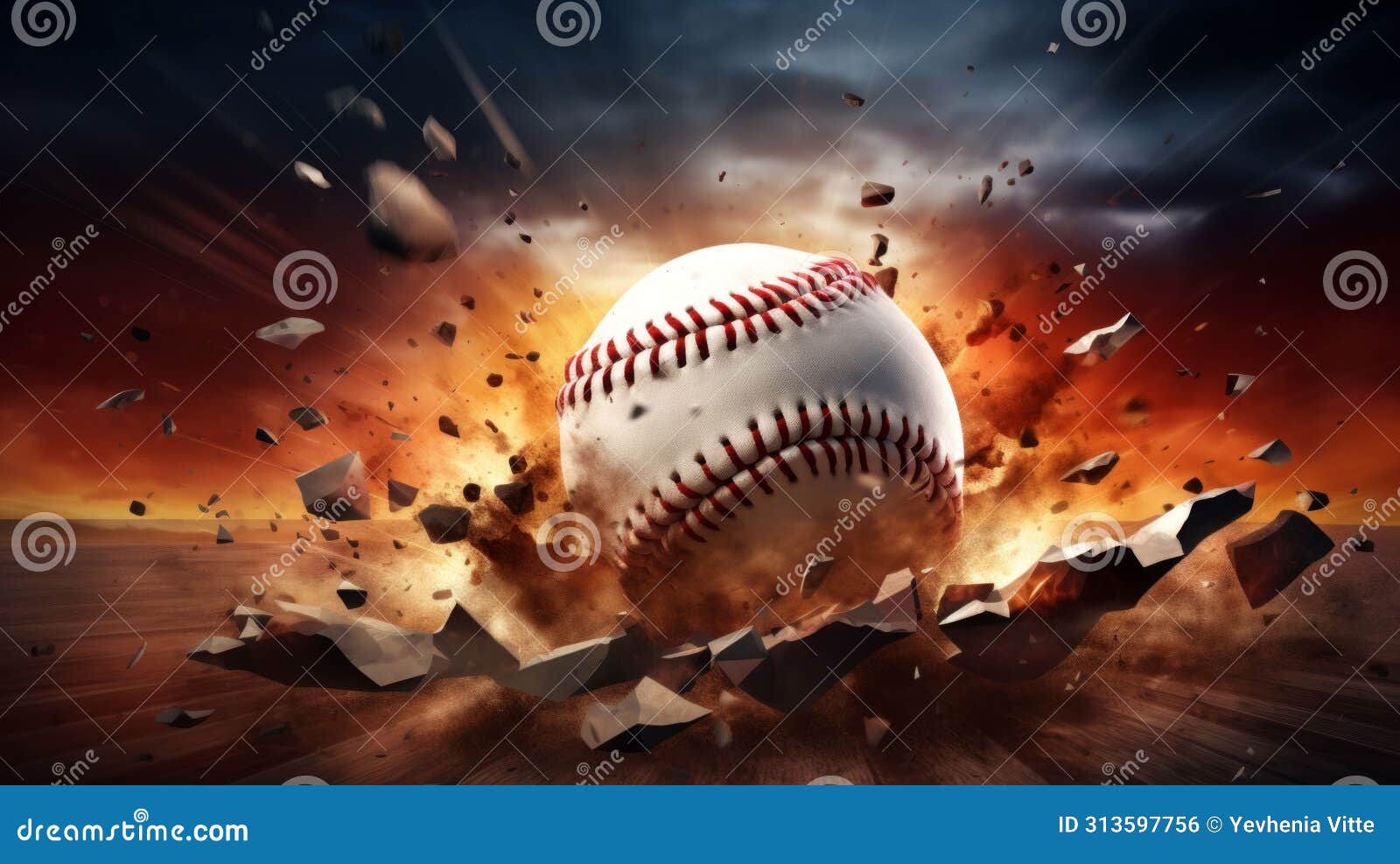 Explosive Baseball Impact on the Field. Generative Ai Stock ...