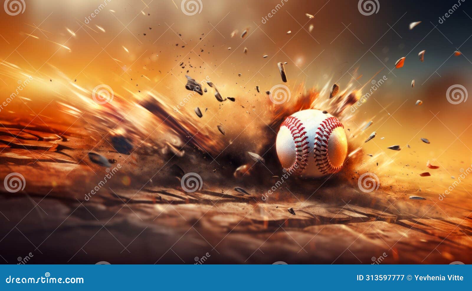 Explosive Baseball Impact on the Field. Generative Ai Stock ...