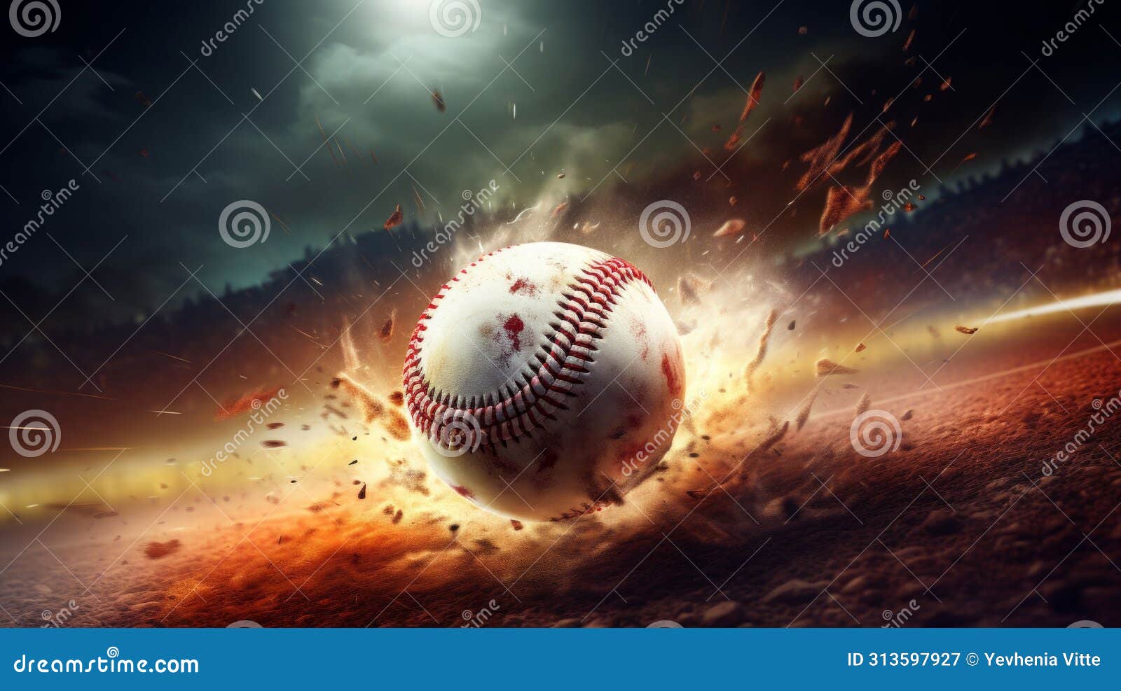 Explosive Baseball Impact on the Field. Generative Ai Stock ...