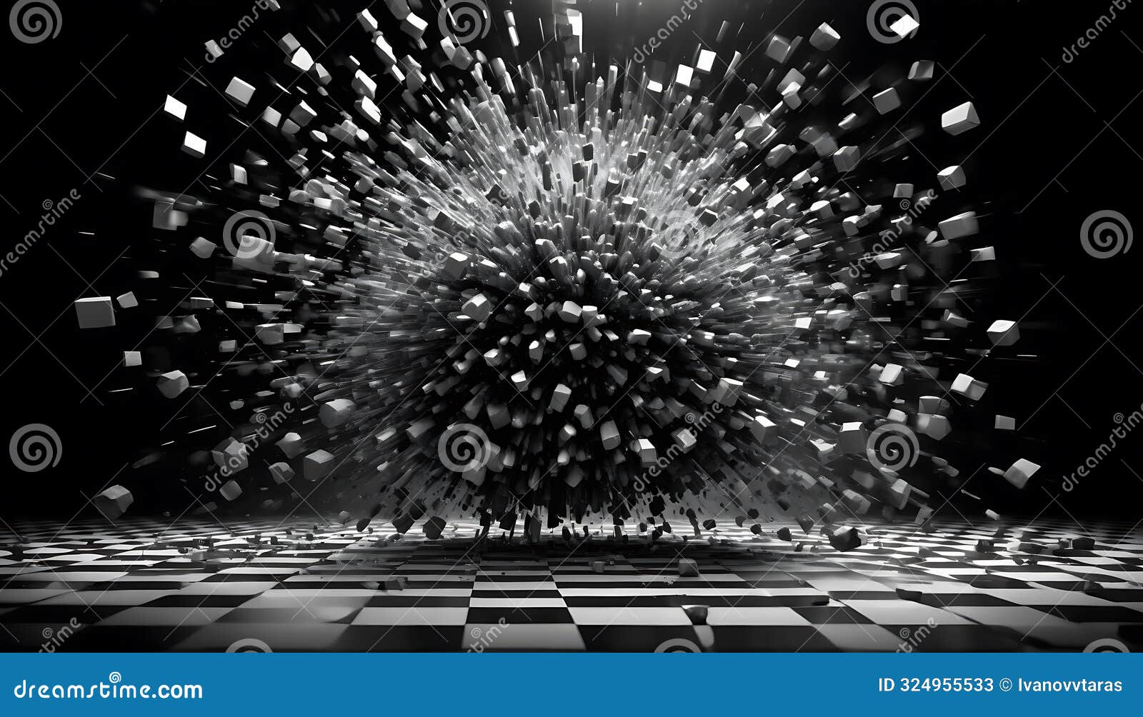 Explosive Black and White 3D Geometric Cube Burst Art Stock ...