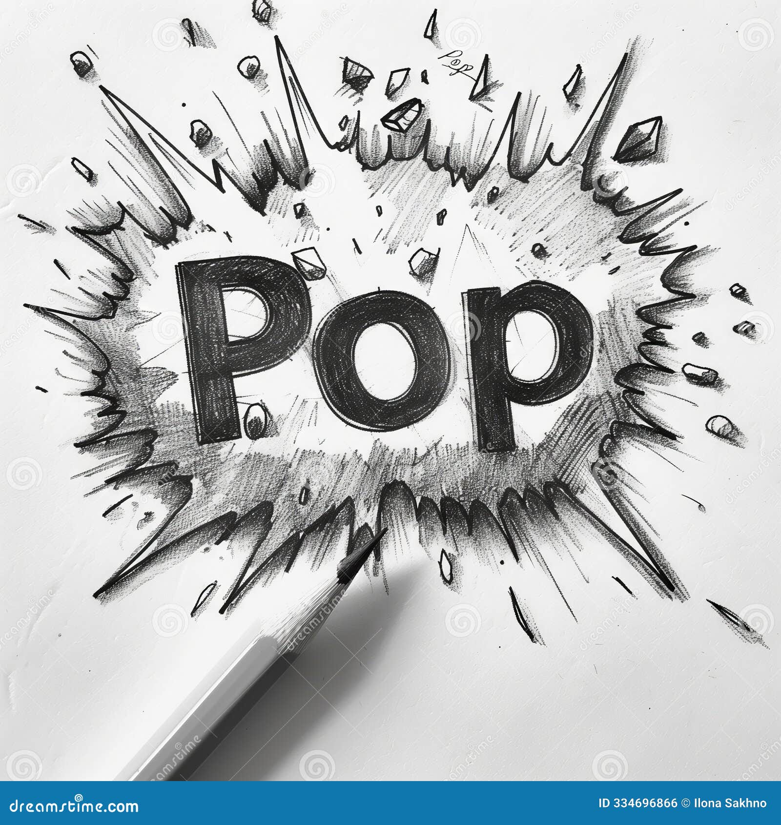 Explosive Black-and-white Sketch with POP Lettering Stock Illustration ...