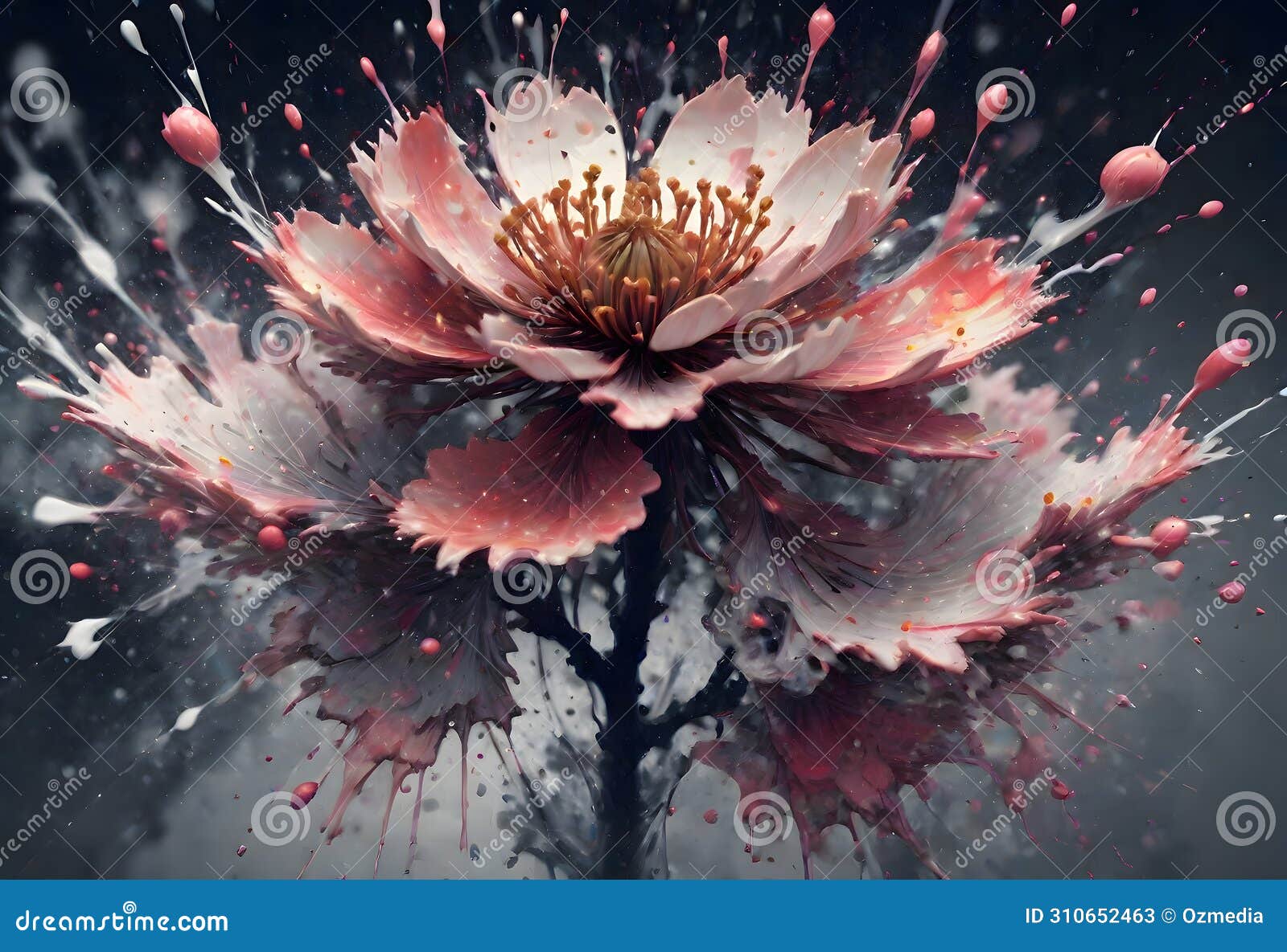 Explosive Bloom of a Large Abstract Flower in Dynamic Motion ...