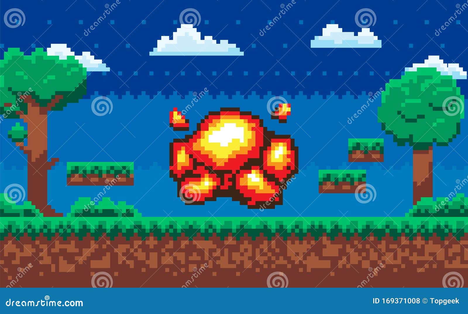 Pixel Game Scene with Danger, Explosive Substance Stock Vector ...