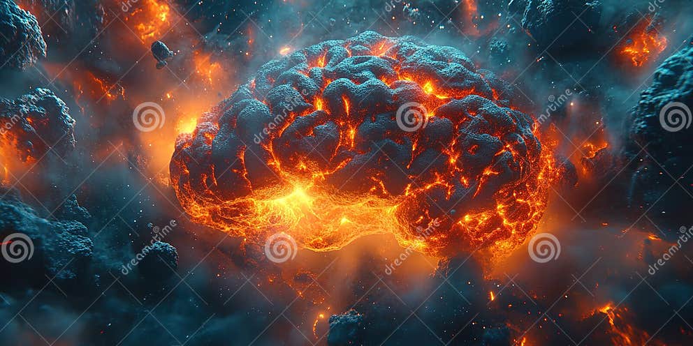 Explosive Brain Evoking Creativity through a Vibrant Display of Fiery ...