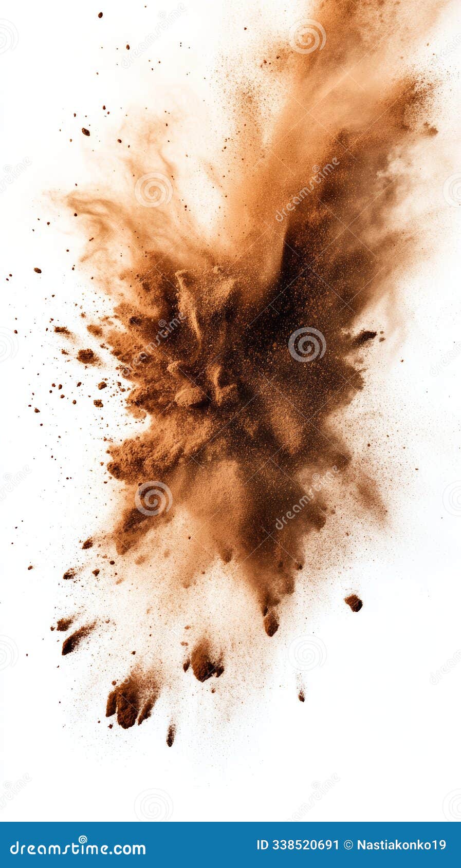 Explosive Burst of Brown Powder on White Background Stock Image - Image ...