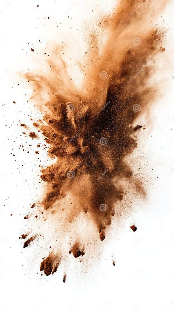 Explosive Burst of Brown Powder on White Background Stock Image - Image ...