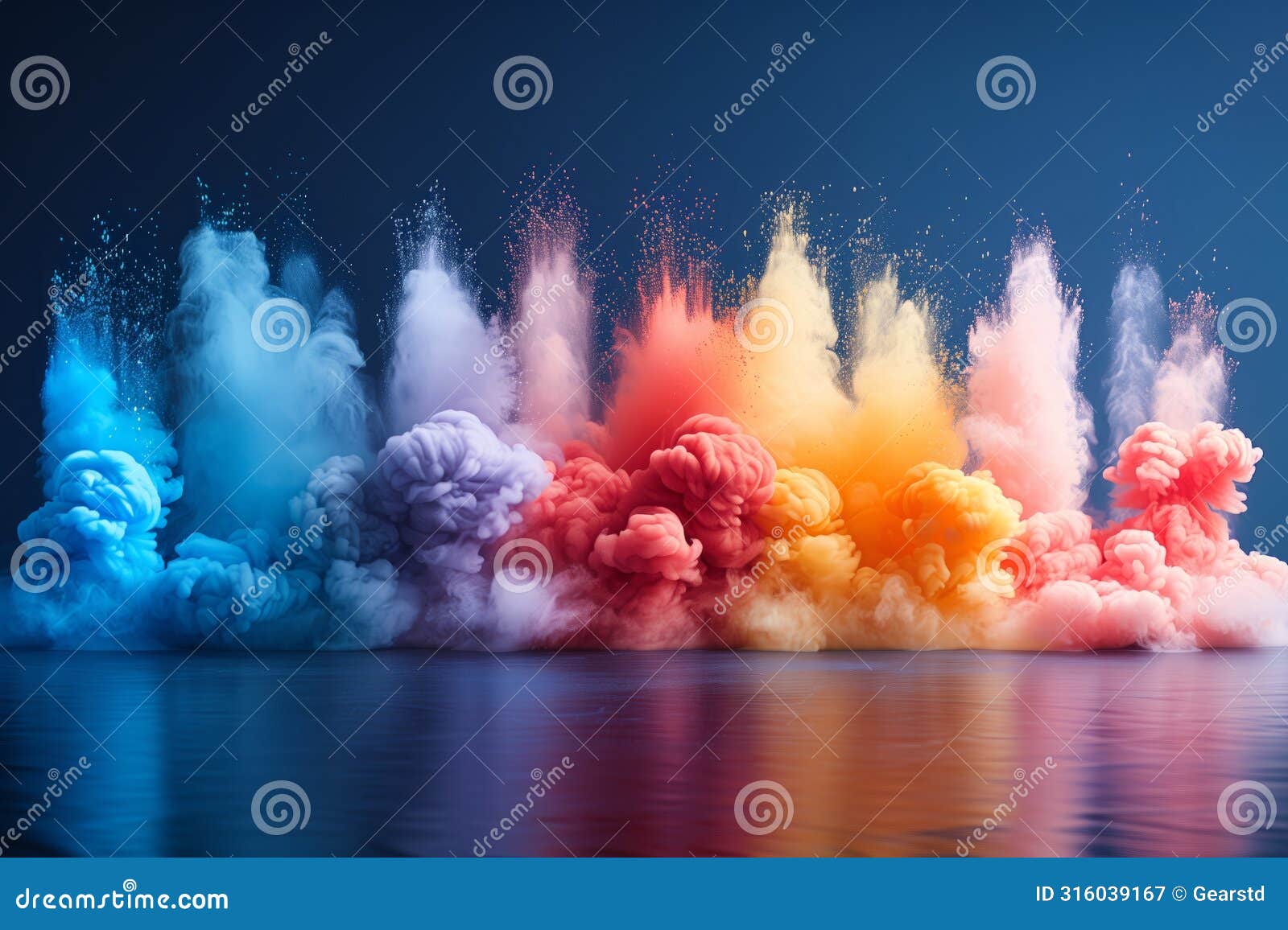 Explosive Burst of Colored Powder Over Water Stock Image - Image of ...