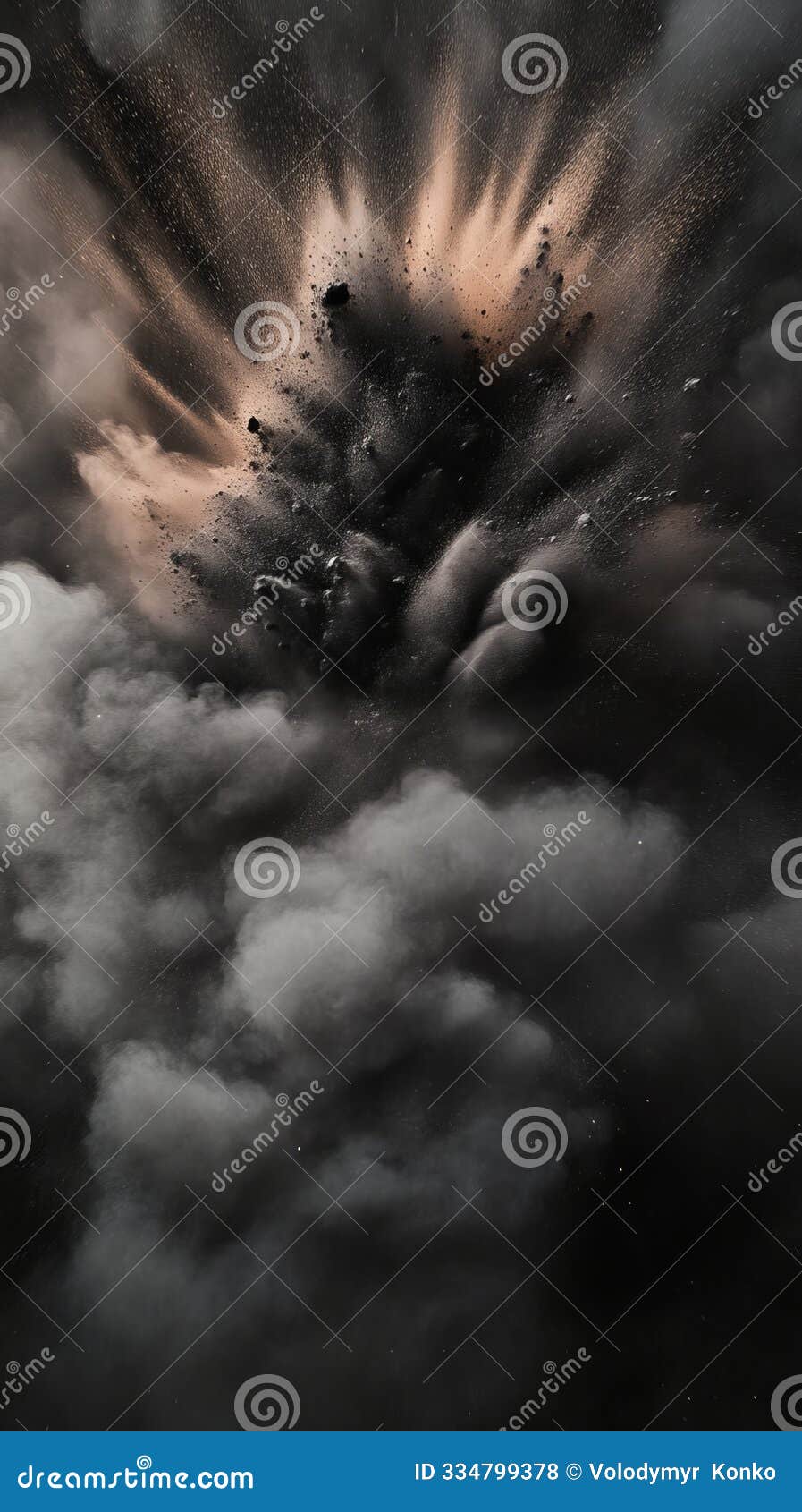 Explosive Burst of Dark Smoke and Debris with Scattered Particles Stock ...