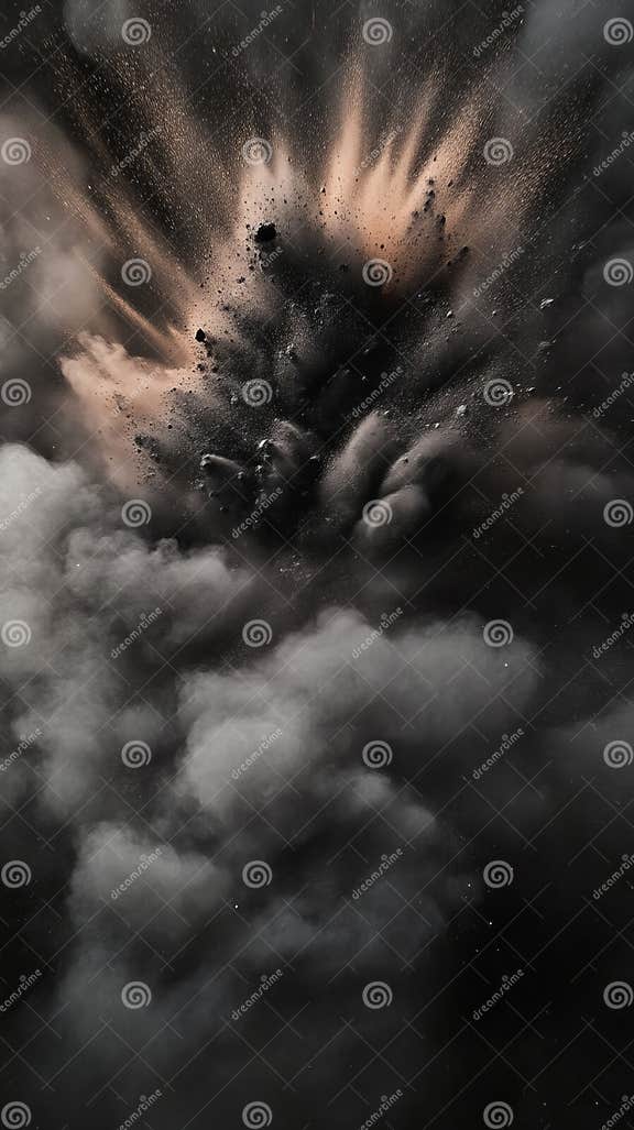 Explosive Burst of Dark Smoke and Debris with Scattered Particles Stock ...