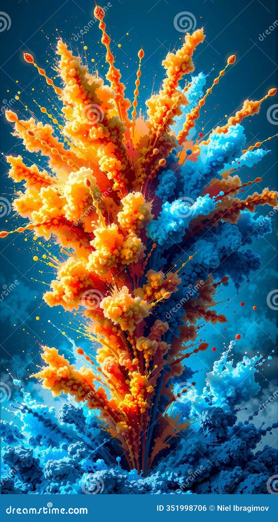 Explosive Burst of Vivid Orange and Blue Abstract Clouds in Dynamic ...