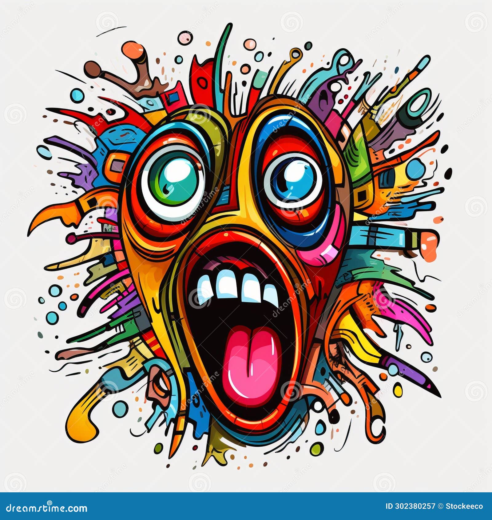 Explosive and Chaotic Cartoon Monster Face with Vibrant Movement Stock ...