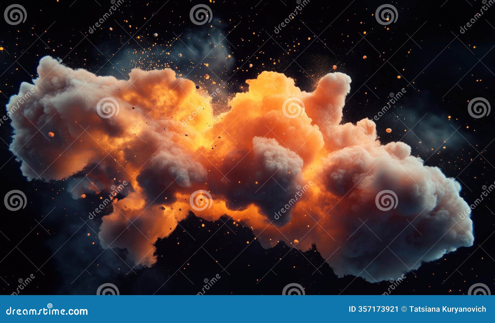 Explosive Cloud Formation With Fiery Orange Hues, Smoke, And Particles ...